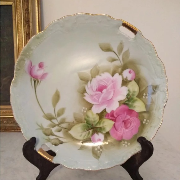 Dining | Vintage Lefton Heritage Green Hand Painted Pink Rose Cake ...